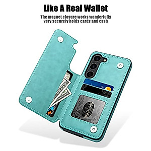MMHUO for Samsung S23 Plus Case with Card Holder,Flower Magnetic Back Flip Case for Samsung Galaxy S23 Plus Wallet Case for Women,Protective Case Phone Case for Samsung Galaxy S23 Plus 5G,Mint