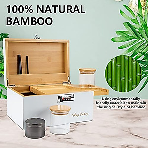 Viking Factory Large Bamboo Box Tray Set with Combination Lock Decorative Box for Home Smell Proof Storage Box -Premium Removable Tray, Roll Kit and All Accessories