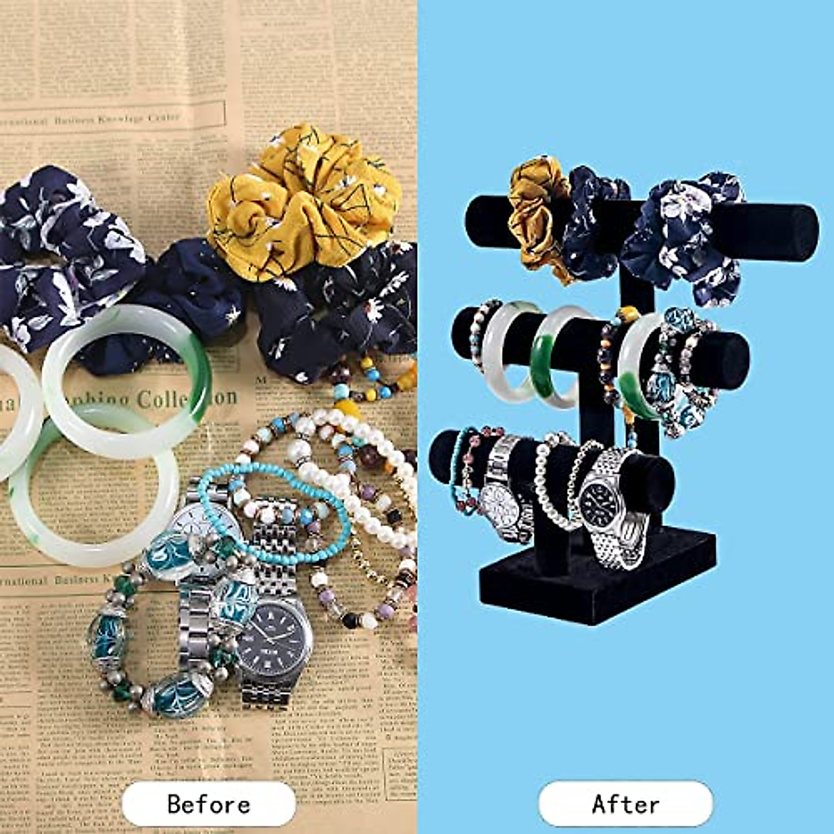 ByKen Jewelry Detachable T Bar Bracelet Display Stand,Bracelet Organizer,Bracelet Holder,Jewelry Display Stand, Long Necklace Bangle Scrunchie Watch Organizer (3 tier, Black