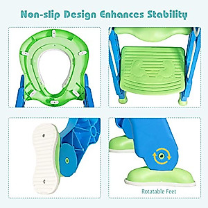 BABY JOY Kids Portable Potty Training Toilet Seat w/Step Stool Ladder, Foldable Adjustable Toddler Toilet Training Seat Chair with Non-Slip Pads and Soft Cushion Seat, for Boys Girls Toddlers (Blue)