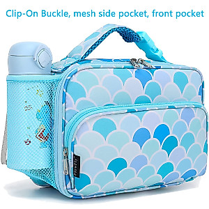 FlowFly Kids Lunch box with buckle Insulated Cooler Back to School Thermal Meal Tote Kit for Girls, Boys (Mermaid)