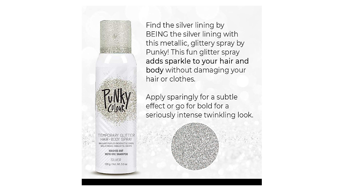 Punky Silver Glitter Spray for Hair & Body | Travel-Size Sparkle