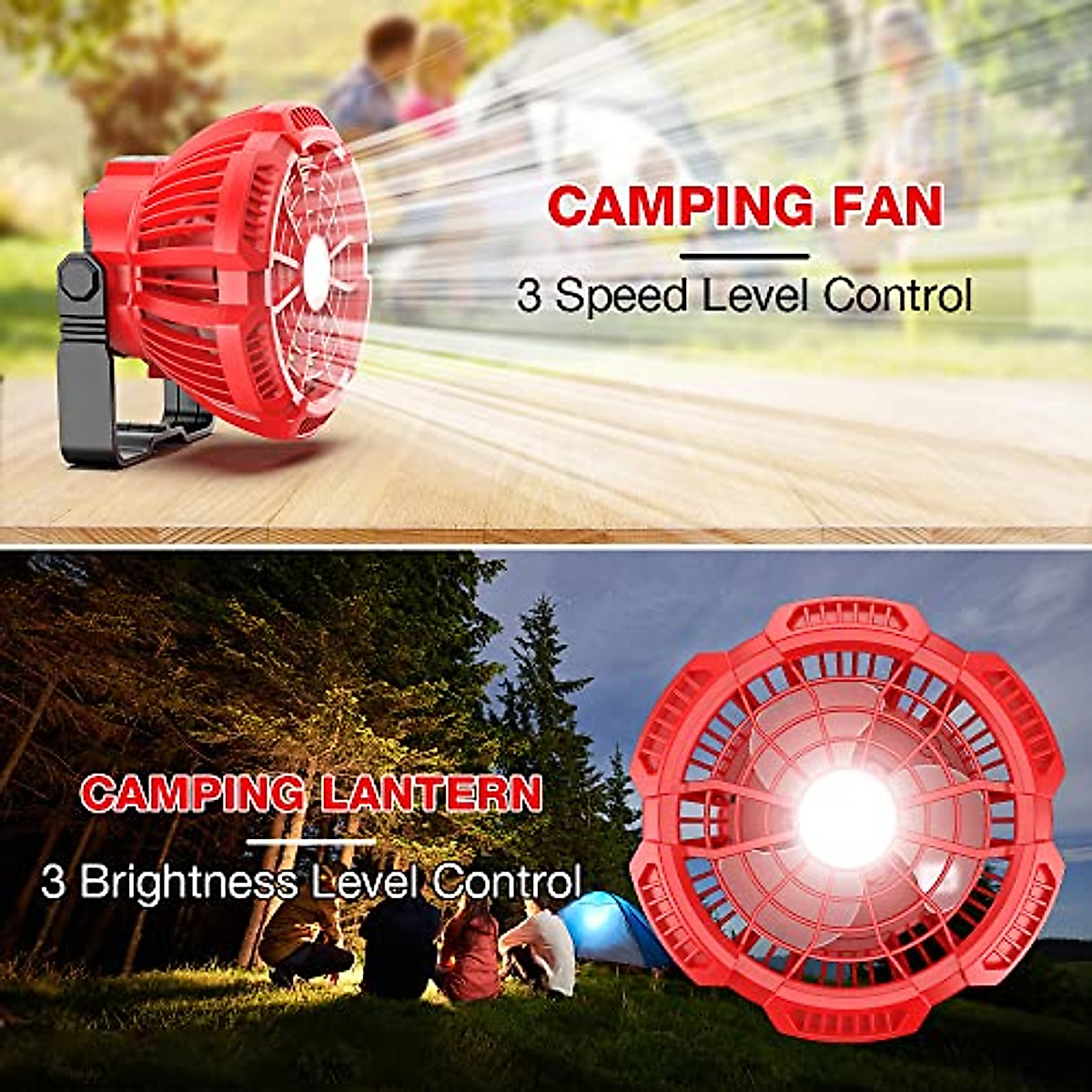 Hipoke Camping Fan for Milwaukee M18 18V Lithium-ion Battery, Portable Handheld Fan with 9W LED Lantern, Hook, 180°Head Rotation Outdoor Rechargeable Fan for Fishing, Office, Travel, Barbecue, Garage