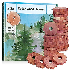 Inovida 30 American Cedar Wood Rings – Stop Clothes Damage - Wardrobe Freshener – Premium American Cedarwood Flowers for Fresh Scent in Drawers and Closets - Cedar Clothes Hangers