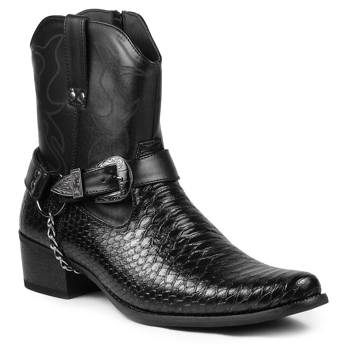 Metrocharm Diego-01 Men's Belt Buckle Chain Strap Western Cowboy Boots (11, Black)