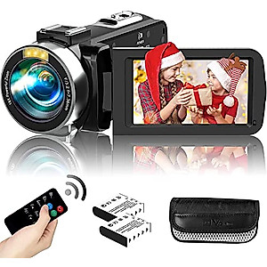 Rawiemy Video Camera Camcorder HD 2.7K 48.0MP Video Recorder Camera Vlogging Camera for YouTube Kids Camcorder with 3" LCD Screen,Remote,2 Batteries and 32G SD Card
