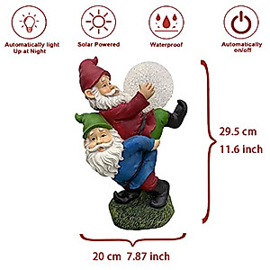 Raywer Solar Powered 2 Gnomes Playing with Ball , Decorated Solar Light, Garden Decorations Statues , Garden Light Decor for Lawn Ornaments, Resin Garden Figurines (2 Gnomes with a Glass Ball)