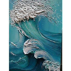 YaSheng Art - sea landscapes Abstract Oil Painting,Oil Painting on Canvas Texture Blue Ocean scenery Oil Painting Hand-Painted Abstract Artwork Pictures Canvas Wall Art Paintings 24x48inch