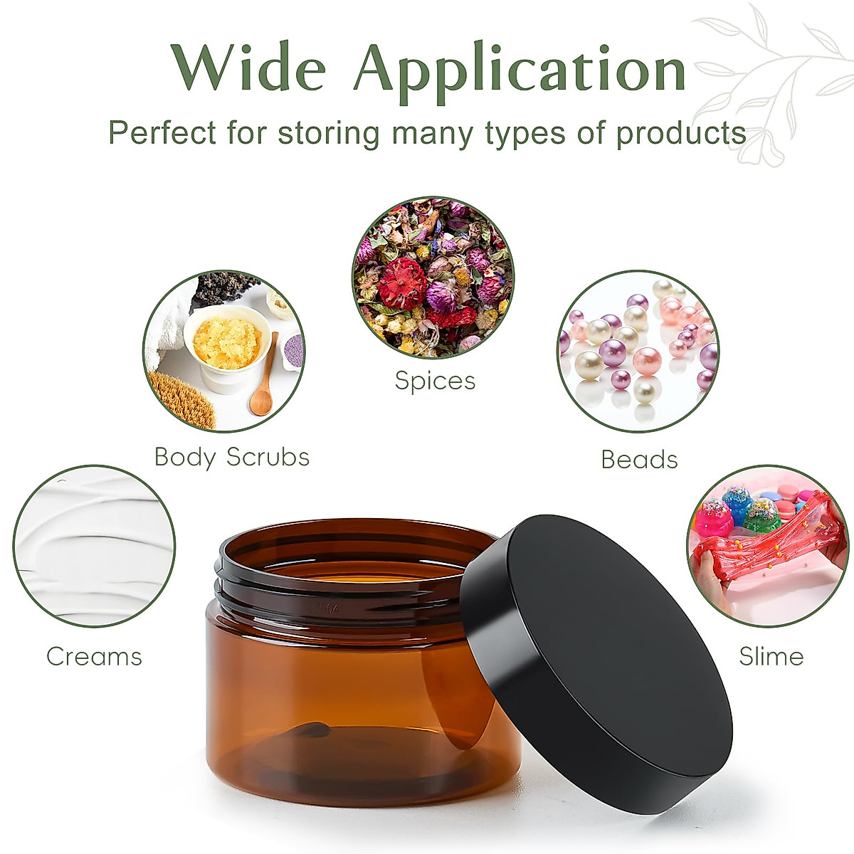 Qeirudu 4 oz Amber Plastic Jars with Lids and Labels, 12 Pack Empty Brown Body Butter Containers for Cosmetic, Body Scrub, Creams and Lotion