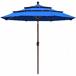 EliteShade USA 10-Year-Non-Fading Sunumbrella 9Ft 3 Tiers Market Umbrella Patio Umbrella Outdoor Table Umbrella with Ventilation,Royal Blue