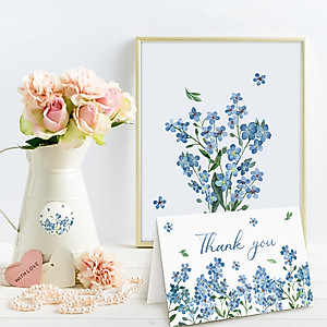 AnyDesign 36 Pack Blue Floral Thank You Cards Bulk Forget-Me-Not Myosotis Sylvatica Flower Greeting Cards with Envelope Sticker Thank You Note Cards for Wedding Birthday Baby Shower Bridal Party
