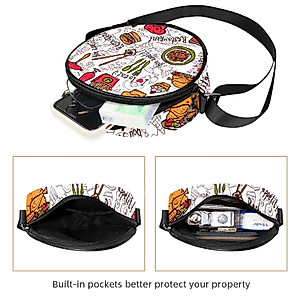 Food Pattern Crossbody Bag for Women Circle Purse Shoulder Handbag Wallet Crossbody Purse Bag