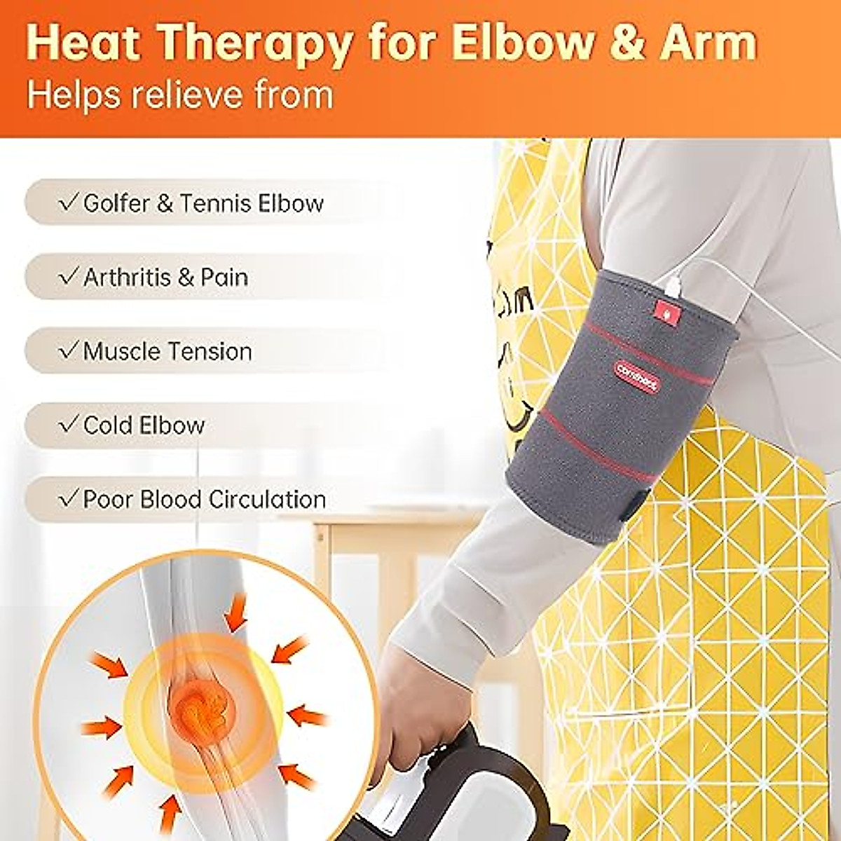 Comfheat Elbow Heating Pad Wrap for Joint Pain USB Heated Elbow Brace for Tendonitis and Tennis Elbow Portable Moist Heat Therapy Elbow Sleeve Adjustable Temperature (Non-Chargeable)