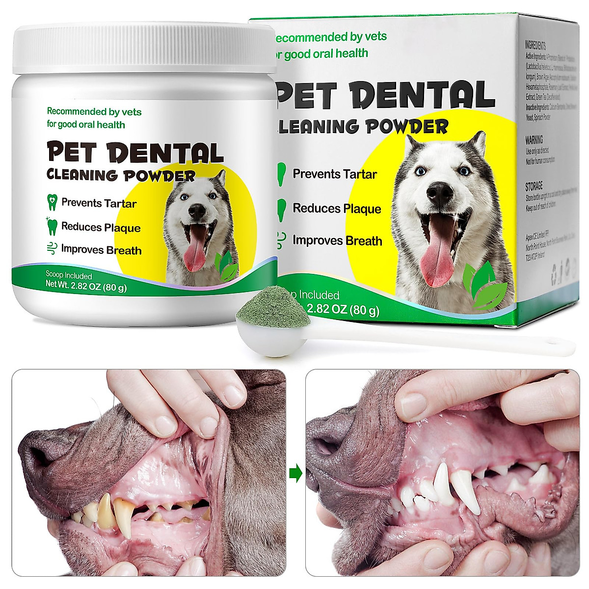 Dog Teeth Cleaning Powder，Dog Dental Powder，Dog Breath Freshener Powder with Probiotics for Bad Breath, Plaque, Tartar Remover - Dental Supplies - 80g
