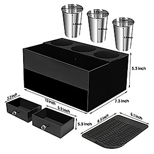 Keep-IT-Sleek Hair Tool Organizer with 2 Drawers & a Silicone Mat, Black Acrylic Blow Dryer Holder for Bathroom, Countertop, & Vanity with 3 Heatproof Steel Cups