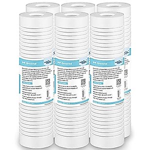Grooved Sediment Water Filter Cartridge (6 Pack), Membrane Solutions 5 Micron Whole House Water Filter Universal Replacement 10"x2.5" for 10 inch RO Unit, Whole House Under-Sink Filtration System