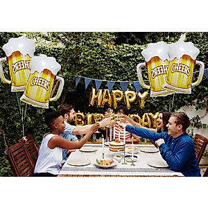 4PCS Beer Cup Balloons Foil Aluminum Beer Mug Cheers Balloon Birthday Party Decorations Bridal Shower Wedding Themed Party Supplies for Woman Man