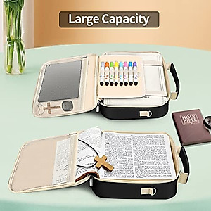 KWANITHINK Large Bible Covers for Women, Girls Bible Cover, Womens Bible Case Bible Bag Large Size, Bible Book Carrier, Bible Cover with Shoulder Strap, Carrying Church Book Case with Pockets (Black)