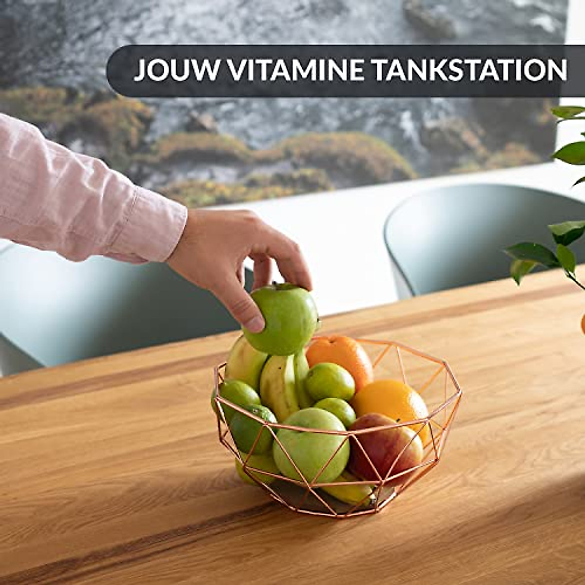 Fruit Bowl for Kitchen Counter - Fruit Basket for Kitchen Countertop - Copper Fruit Bowls Vintage Style - Keeps Fruits and Vegetables Fresh - 10.2 x 4.7 x 5.3 in…