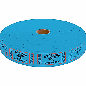Good for One Drink Tickets Four Rolls of 2,000 Tickets - 8,000 Total in Four Assorted Colors