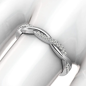 10k White Gold 2.5mm Petite Twisted Vine Simulated Diamond Ring Wedding Band Matching Ring (12.5)