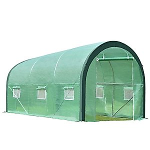 Aoodor 12 x 7 x 7ft. Portable Walk-in Tunnel Greenhouse, Large Heavy Duty Gardening Plant House with 2 Zippered Doors 6 Screen Windows for Backyard, Outdoor - Green
