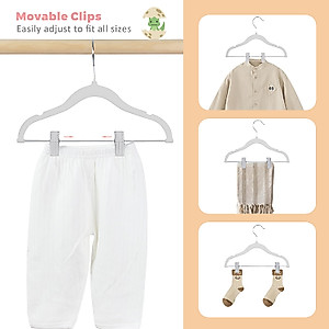 MangoKit Baby Clothes Hangers with Movable Clips 10 Pack,11.8 Inch Kids Velvet Hangers Non-Slip, Swivel Hook,Space-Saving Children's Coat Hangers for Skirts,Pants,Dresses,Jackets(Grey)