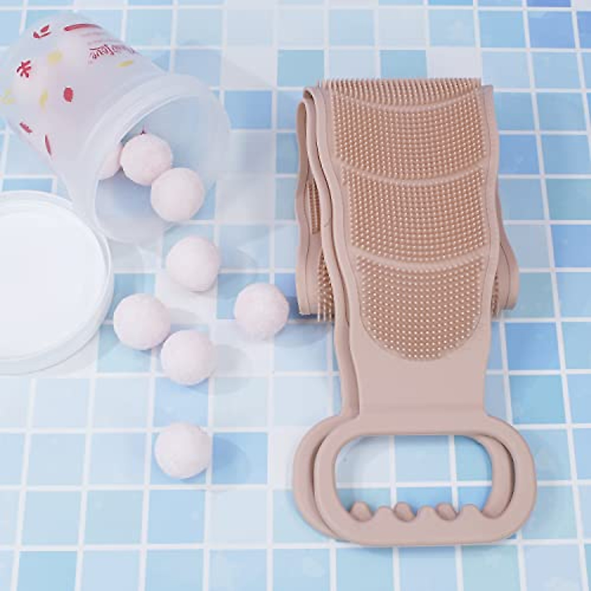 BAIMEI Shower Silicone Back Scrubber, Handle Body Washer, Exfoliating Texture Scrubbing Pad for Shower (Pink)