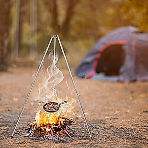 Lineslife Campfire Tripod Grill for Cooking, Durable Stainless Steel Camping Fire Tripod Grill with Grill Grate and Carrying Bag for Outdoor BBQ, Silver