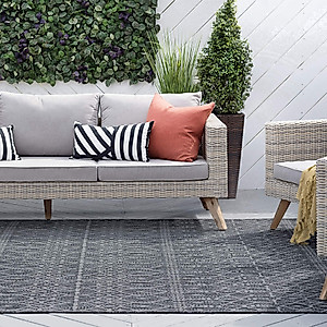 Charcoal Jute Large Water Resistant Indoor Outdoor Rug 8x10 for Entryway Patio Deck Garden Outside Porch Hallway Entry Way Living Room Bedroom Carpet Alfombras para Exteriores