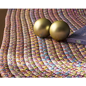 Super Area Rugs Braided Rug for Kids Room - Nursery Rug - Classroom Rug - Made in USA - Washable Rug for Playroom - Hipster, Pink Multi, 4' X 6' Oval