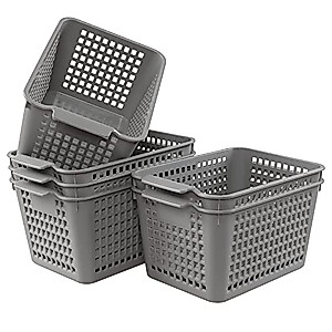 Ramddy Pantry Storage Baskets Bin, Small Plastic Gray Basket, 6 Packs