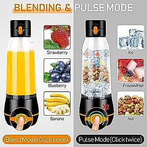 Portable Blender Personal Blender for Shakes and Smoothies, Mini USB Blender with 6 Blades, 17Oz Blender to Go for Travel, Office, and Sports, Black