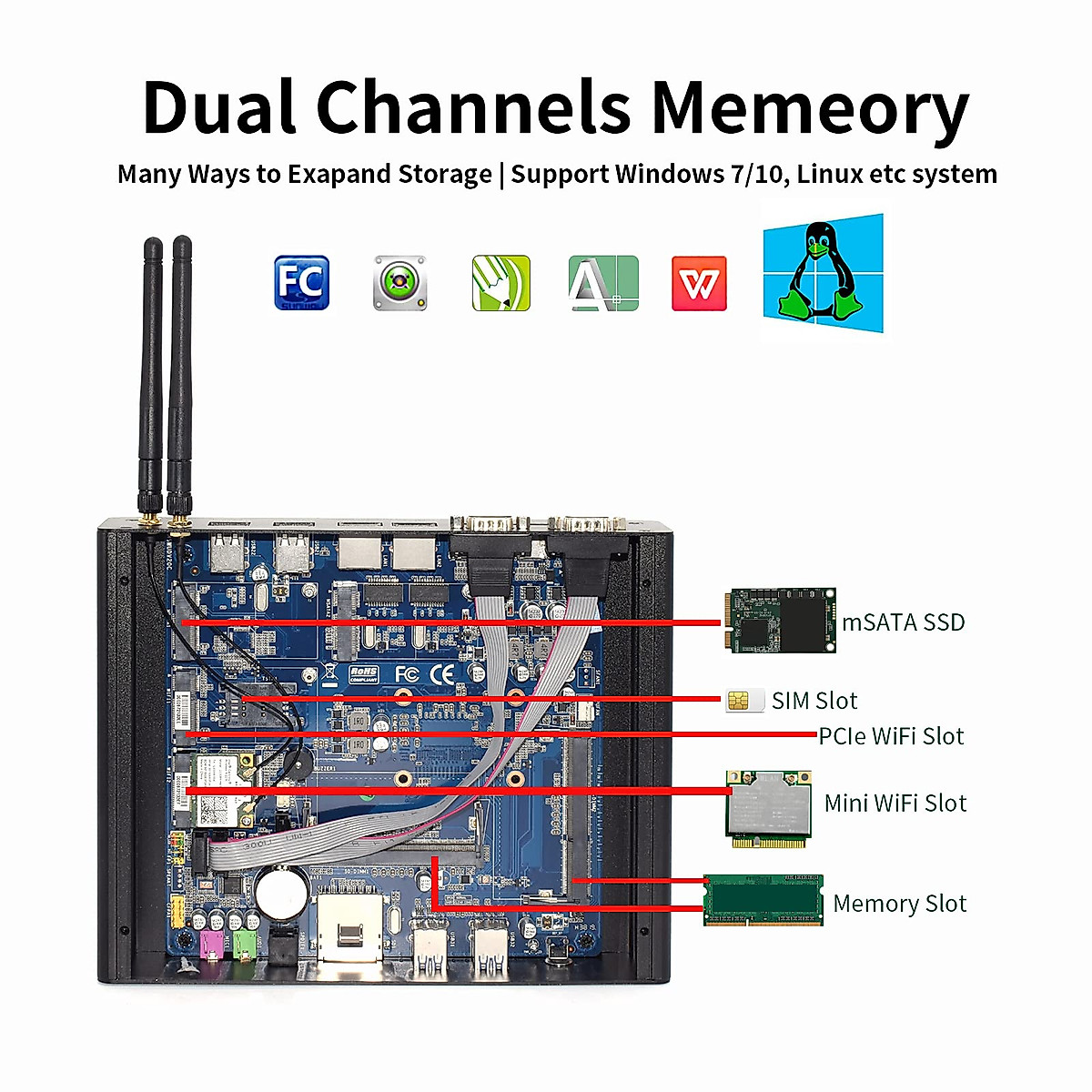 qikemall Mini PC Fanless Industrial PC Desktop Computer Windows 10,Core I3-5005U,Mini Computer 8GB RAM 512SSD,USB3.0 Dual LAN HDMI WiFi BT4.0