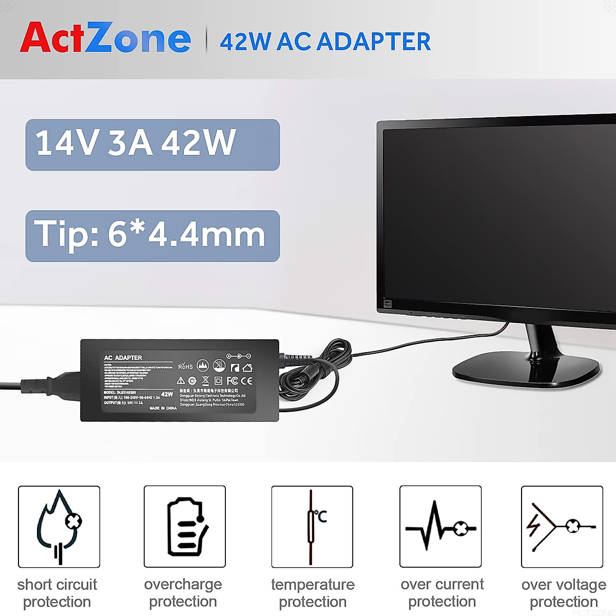 14V Power Supply Cord for Samsung SyncMaster 15" 17" 18" 19" 20" 22" 23" 24" 27" Screen TFT LED LCD Monitor TV S22C300H S27D360H UN22F5000AF P2770 SA350 UE590 LTM1555 LTM1755 LTM1775 Adapter Charger
