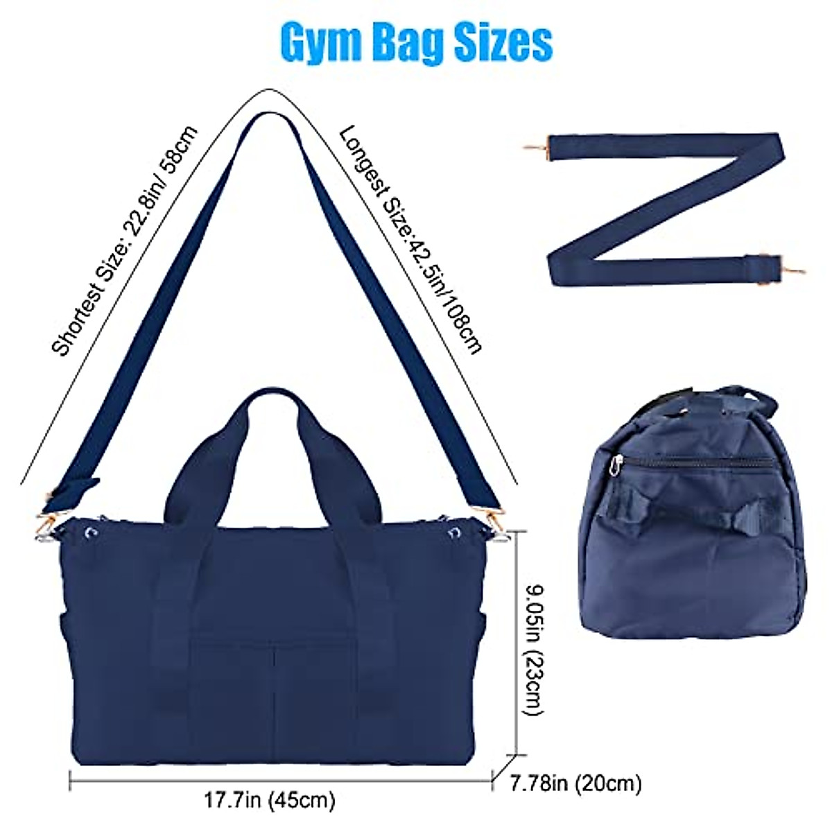 Weekender Bag Gym Bag Small for Men Women, UOIXPUHUO Waterproof Duffel Bag with Luggage Sleeve and Shoes Compartment, Lightweight Overnight Bag Workout Bag for Travel Sport (Blue)