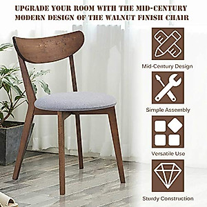 COSTWAY Set of 2 Dining Chairs, Mid-Century Dining Side Chairs with Curved Back and Cushioned Seat, Rubber Wood Legs Chairs with Sturdy Construction, Comfort Chairs for Living Room, Bedroom, Kitchen