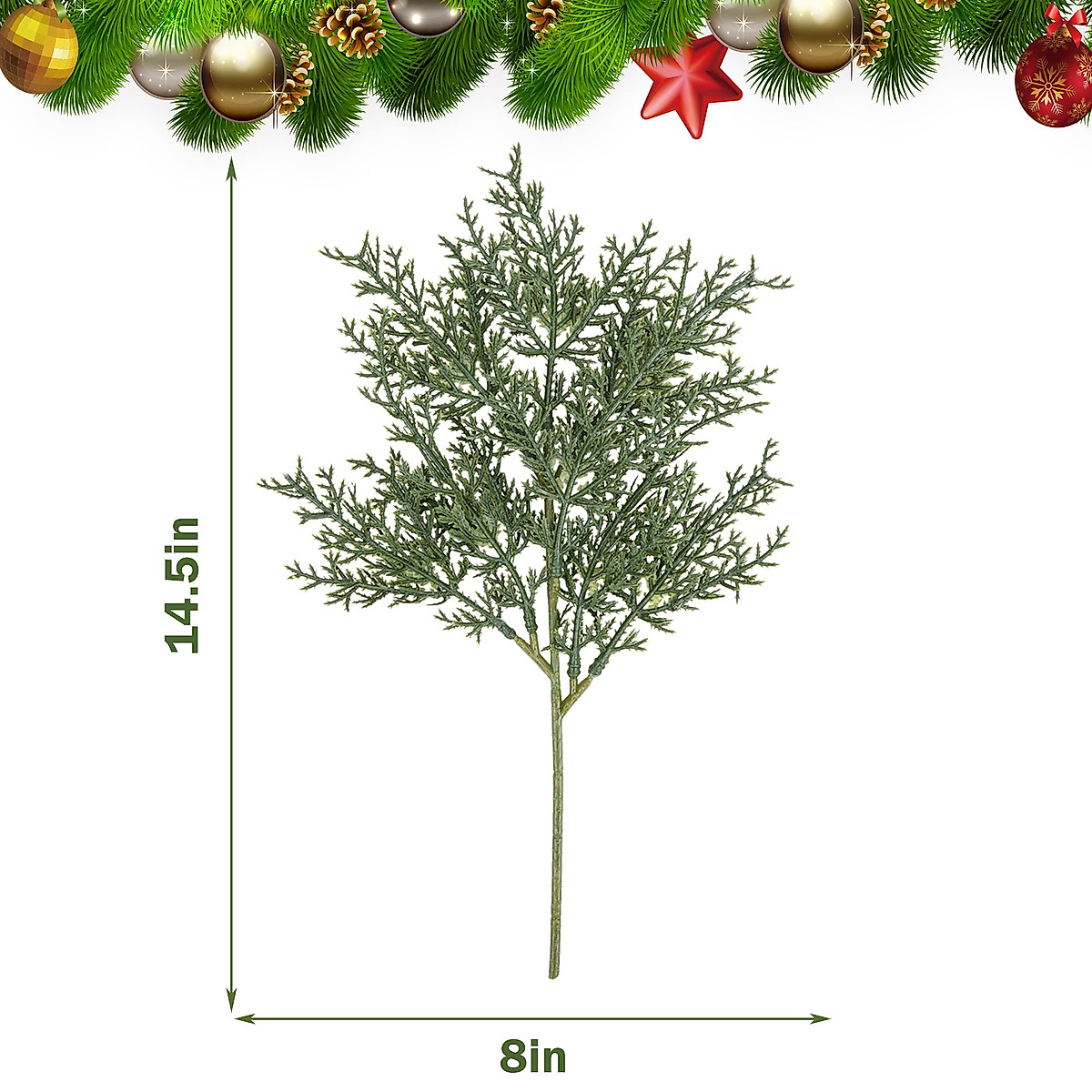 Watayo 6 PCS Large Artificial Pine Needles Branches-14.5x8 Inch 8 Fork Christmas Greenery Pine Picks for DIY Wreath Christmas Embellishing and Home Garden Decoration