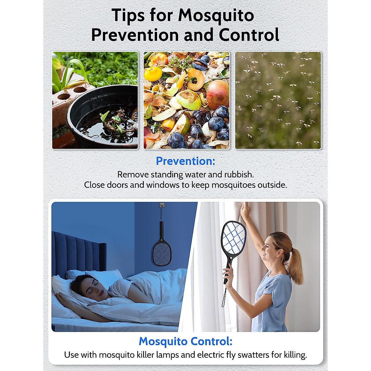 YISSVIC Electric Fly Swatter Bug Zapper Racket Rechargeable Mosquito Killer LED Light for Indoor Home Office Backyard Patio Camping