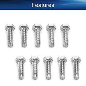 Bettomshin 10Pcs M8 x 30mm Hex Bolts, 304 Stainless Steel 1.25mm Thread Pitch Fully Threaded Metric Hex Head Screw Bolts, Hexagon Screw Bolt, Hex Tap Bolts, Silver (Overall Size 35.45x13x13mm)