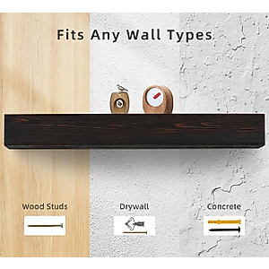 60" Rustic Wood Fireplace Mantel | Wall-Mounted & Floating Shelf for Home Decor