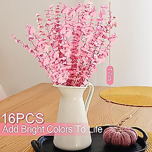 Glicrili Pink-Real-Eucalyptus-Stems, Pink Christmas Decorations, 17'' Tall Dry Flowers Bulk for Vase, Pink Halloween Boho Home Decor, Wedding, Party, Gifts, Floral Arrangement, Room Decoration