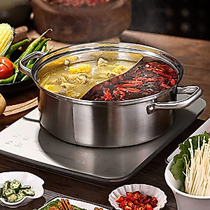DEPILA Home Sided Plate Electric S Practical Ramen Cooker Yang Size Stick Stainless Base Cooker: Gas Two-Flavor Soup Cookware Stove Steel Dual Holder Double Two- Basin Duck Woks