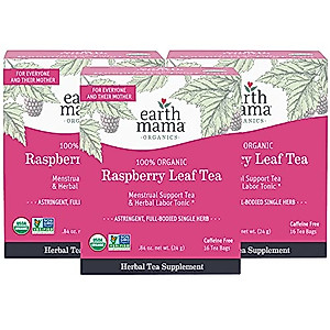Earth Mama Organic Raspberry Leaf Tea Bags |Labor Tonic + Menstrual Support, 16 Teabags Per Box (3-Pack)