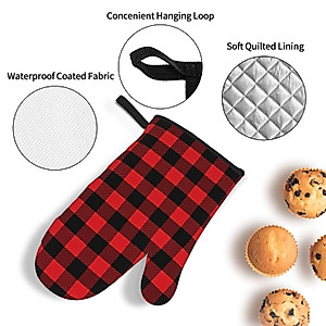 Buffalo Plaid Oven Mitts and Pot Holders Sets, 4 Piece Set, Heat Resistant Polyester Gloves and Pads for Kitchen Cooking Baking Grilling BBQ