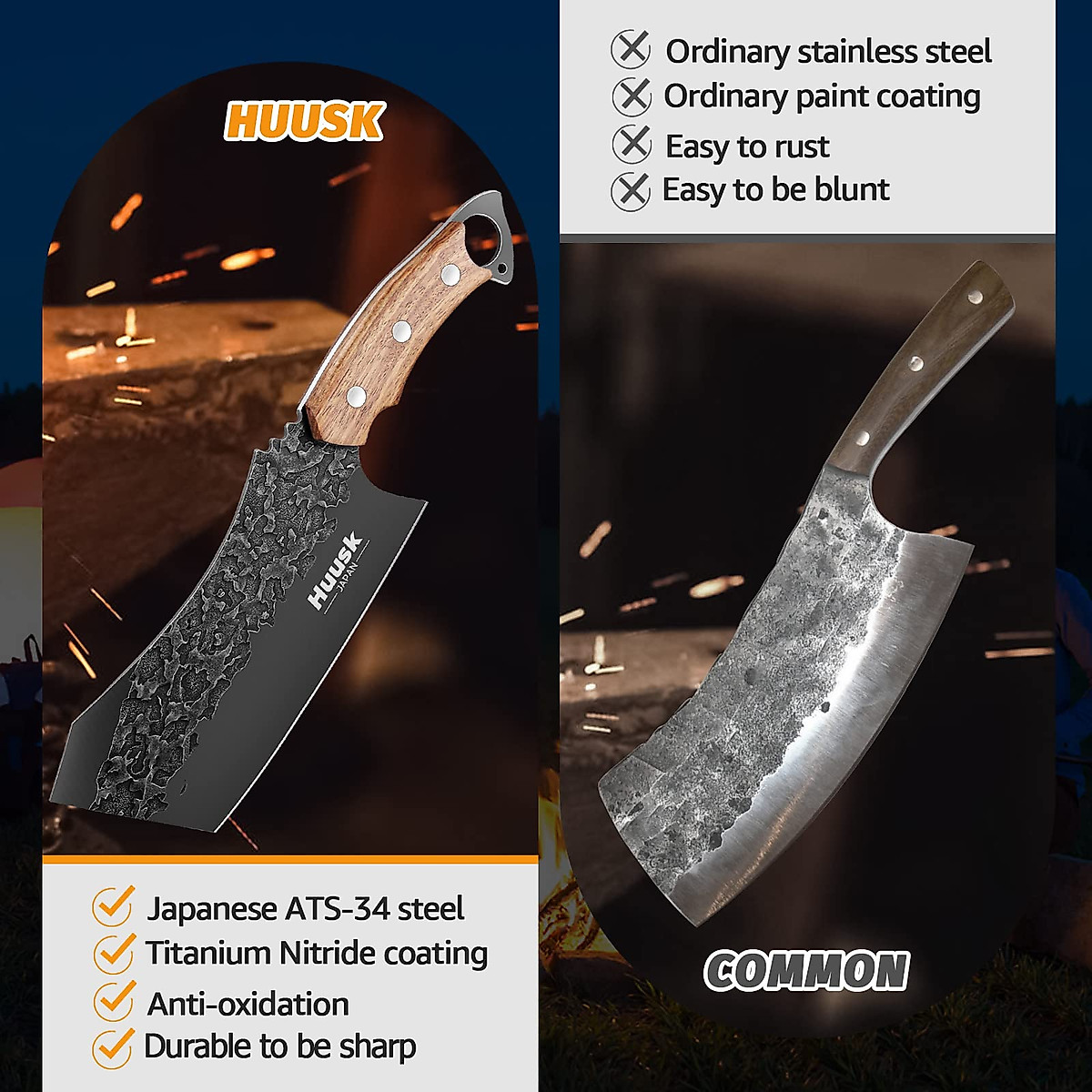 Huusk Collectible Knives Set Viking Knife & Meat Cleaver Knife with Belt Sheath and Gift Box