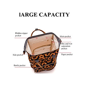 LEQUEEN Diaper Bag Backpack Waterproof Stylish Multifunction Large Capacity Travel Back Pack Maternity Baby Nappy Bags (Flora, Black)