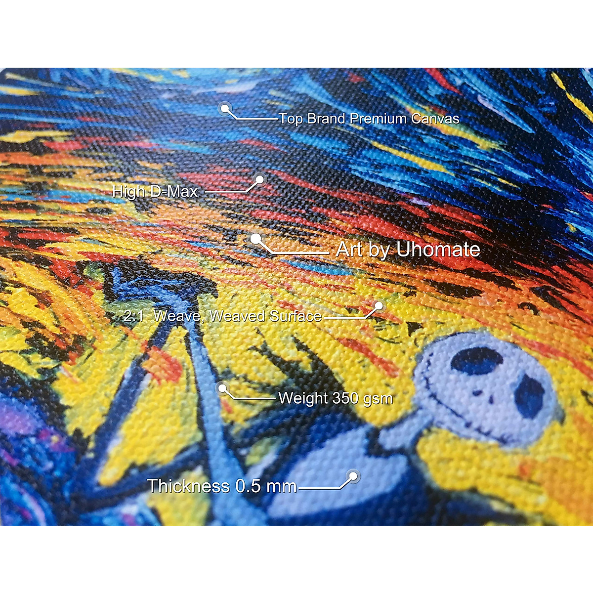 Uhomate 4 pcs Jack Sally Jack and Sally Nightmare Before Christmas Vincent Van Gogh Starry Night Posters Wall Art Wall Decor Bedroom Bathroom Artwork M038 (8X10)