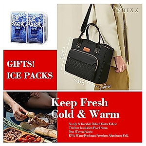 iPhixx Lunch Box for Women, Lunch Bag for Women Work, Insulated Lunch Box, Lunch Tote Bag, Lunch Pail Purse Bag for Nurse with Shoulder Strap, Lunchbag For Picnic Hiking Beach with 8 Ice Packs