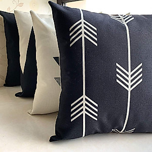 IcosaMro Throw Pillow Covers Black and White Pillow Cases Set of 4 Arrow Mountain 18x18 Decorative Square Zippered Cotton Linen Cushion Cover Room Sofa Decor